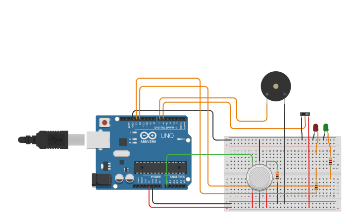 Circuit design Smoke Alarm - Tinkercad