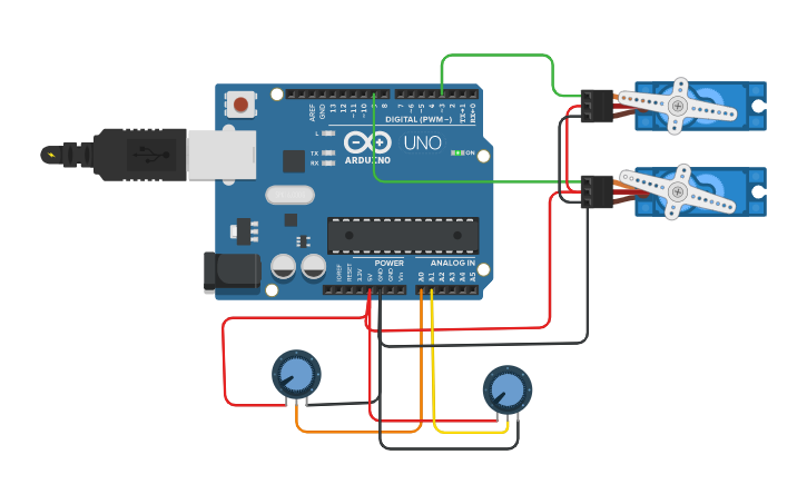 Circuit design Control de Servos_joystick - Tinkercad