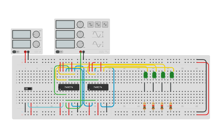 Circuit design 4-bit SIPO shift register - Tinkercad