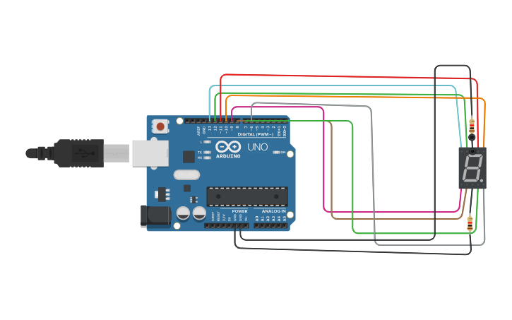 Circuit design 7 leds segment - Tinkercad