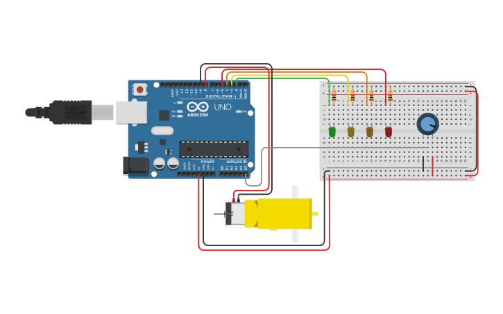 Circuit design 7 secuencias con motor - Tinkercad