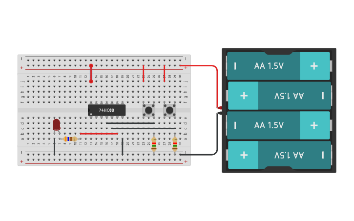 Circuit design Practica 3: puerta AND - Tinkercad