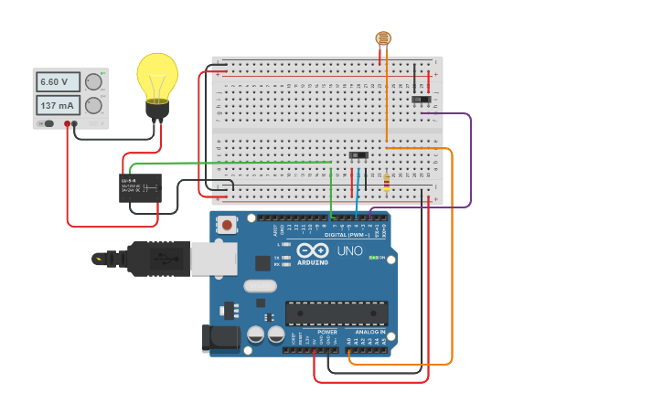 Circuit Design Lampu Otomatis Tinkercad