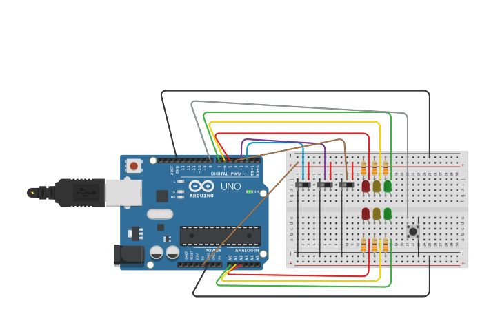 Circuit design circuitos con dos semaforos - Tinkercad