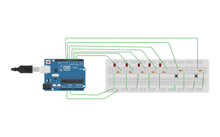 Circuit design 2 buton ile led - Tinkercad