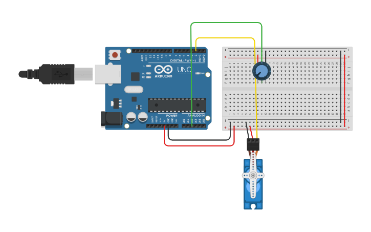 Circuit design 10 HACER GIRAR UN SERVOMOTOR CON POTENCIOMETRO - Tinkercad Circuit design 10 HACER GIRAR UN SERVOMOTOR CON POTENCIOMETRO - Tinkercad