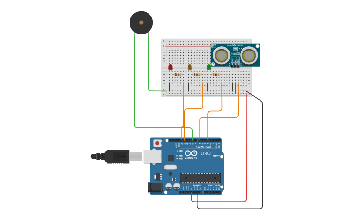 Circuit design RADAR de RECUL | Tinkercad