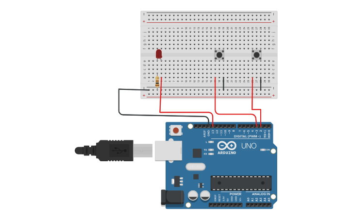 Circuit Design Acionamento Led De Dois Botões Tinkercad