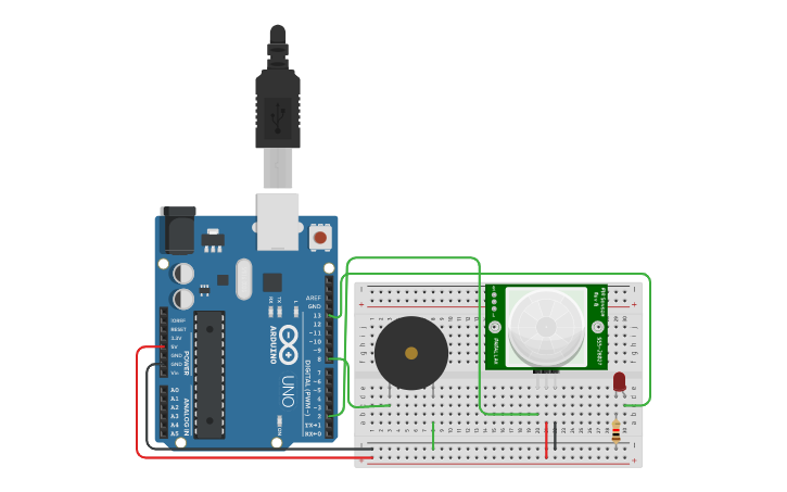 Circuit design Motion detection alarm | Tinkercad