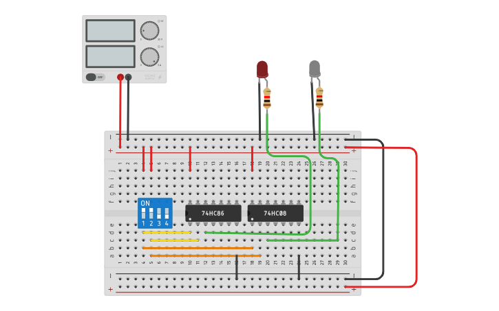 Circuit design half adder using basic gates | Tinkercad