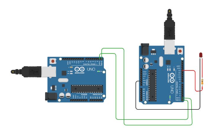 Circuit Design Communication Between Two Arduino Board Tinkercad