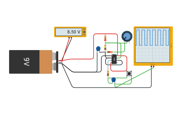 Circuit design CoderDojo Linz NE555 Krachmacher | Tinkercad