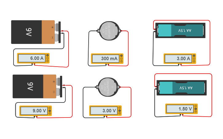 Circuit design all of batteries values - Tinkercad