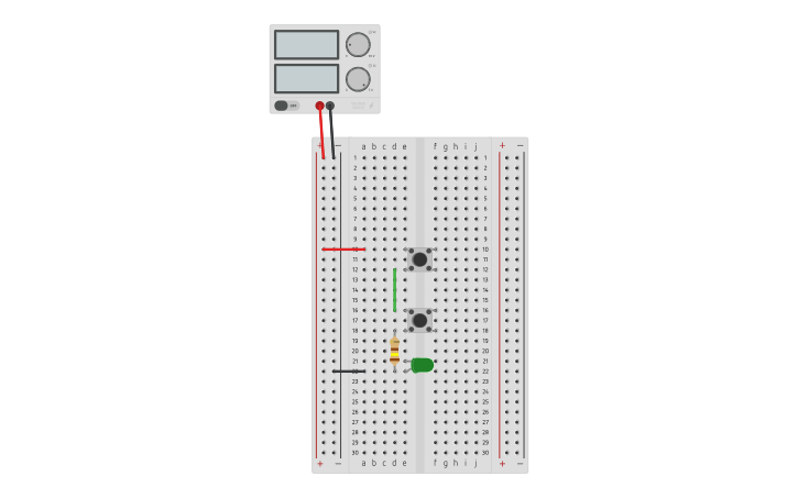 Circuit design led, resistor y 2 push button en serie - Tinkercad