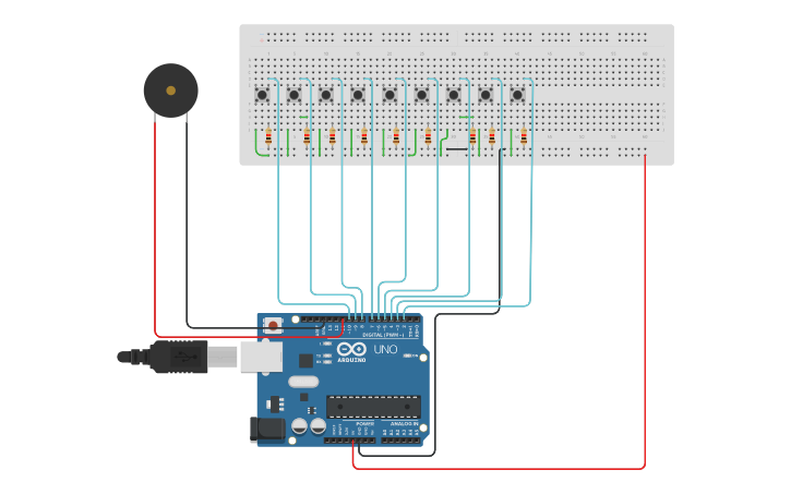 Circuit design Piano en Arduino - Tinkercad