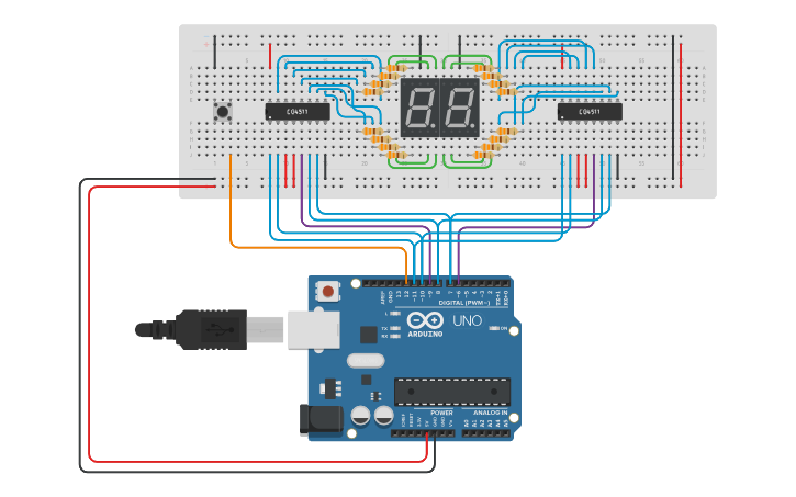Circuit design Dual 7 Seg w/ CD4511 - Tinkercad