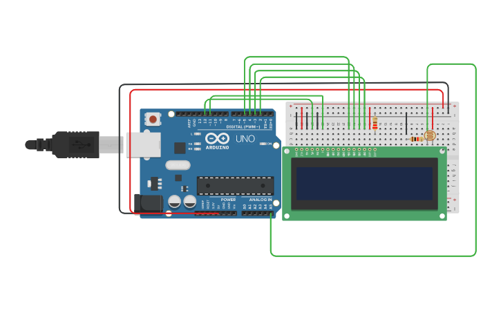 Circuit design photoresistor på lcd - Tinkercad