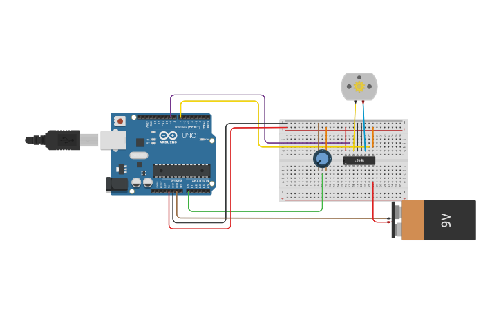 Circuit design Fabio y Andres Señal PWM con puente H (Motor con potenciometro) | Tinkercad