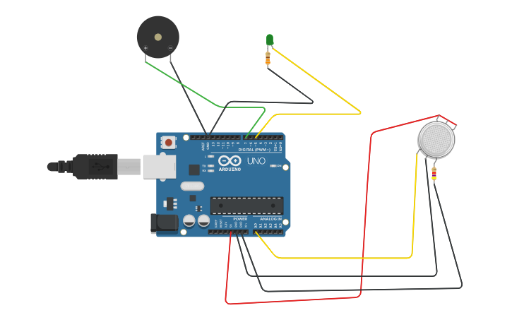 Circuit design Smoke & Gas Leakage Detector using Arduino - Tinkercad