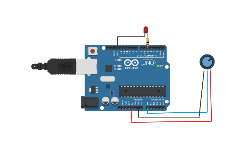 Circuit design LED working with Potentiometer - Tinkercad