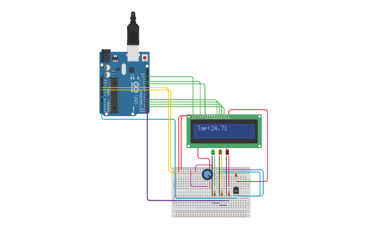 Circuit Design Arduino Tmp36 Display 16x2 Funcionando Led Tinkercad 1802