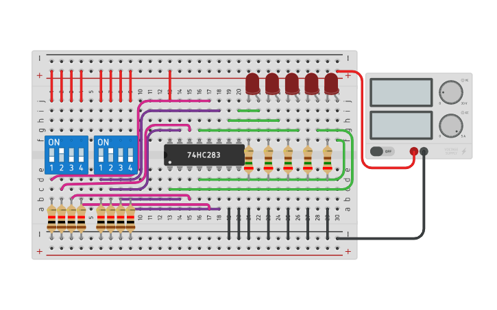 Circuit design 4 Bit Parallel Adder - Tinkercad
