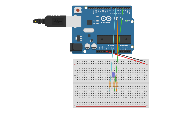 Circuit design RGB LED - Tinkercad