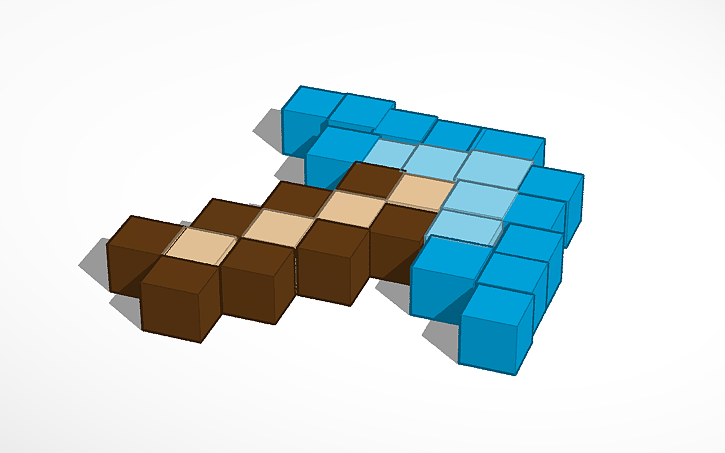 3D design Pixel art minecraft diamond pickaxe | Tinkercad