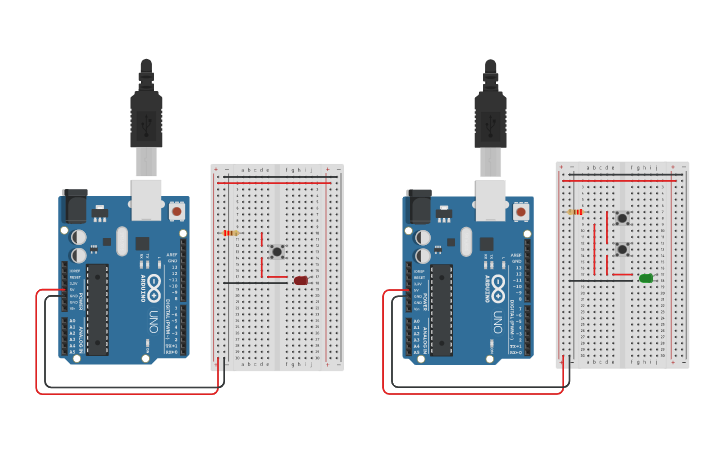 Circuit design LED in series and parallel using push button (without code) - Tinkercad