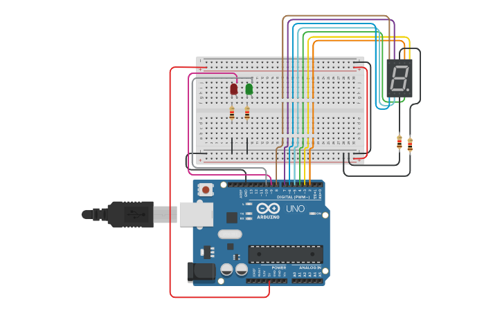 Circuit design Contagem Display 7 Seguimentos - Tinkercad