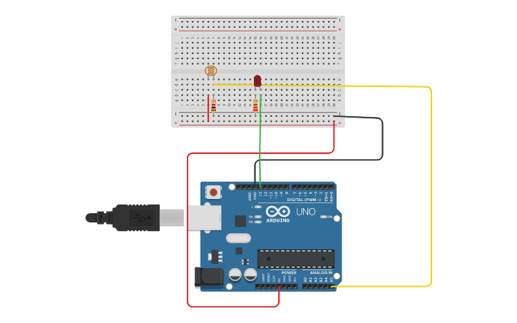 Circuit design Part C: LED control with a photoresistor (1) | Tinkercad