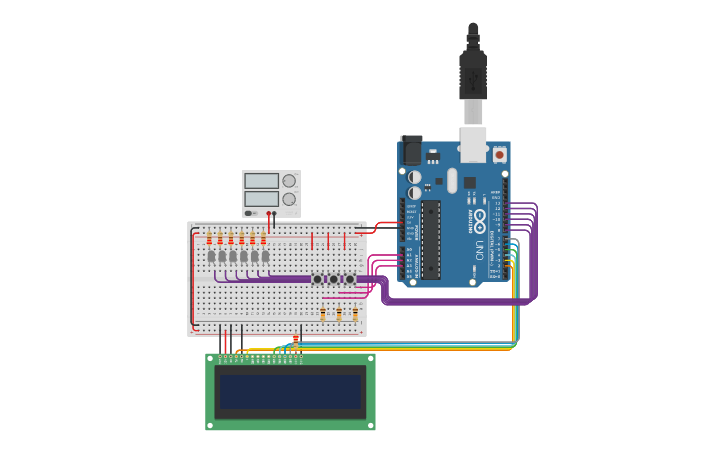 Circuit design Menu System for different LED control modes - Tinkercad
