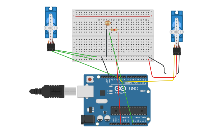 Circuit design Two Servos - Tinkercad