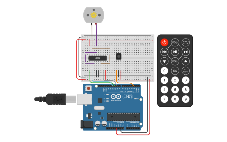 Circuit Design Controlling Dc Motor With Remote Tinkercad
