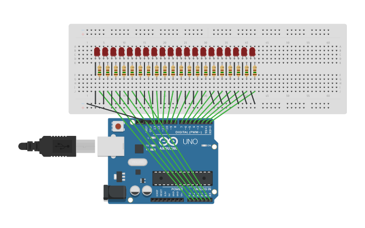 Circuit design Multiples LEDS Parpadenado - Tinkercad