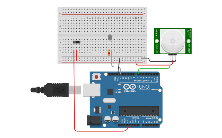 Circuit design Arduino 5: sensor PIR | Tinkercad