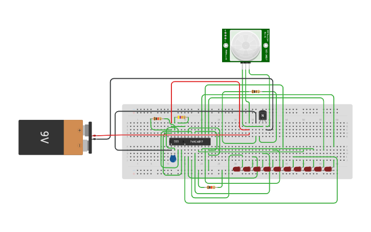 Circuit Design Timer 555 74hc4017 Chasing Led Tinkercad
