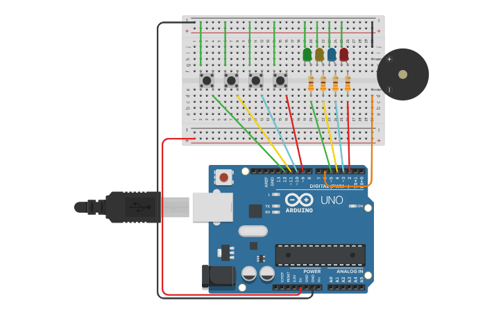 Circuit design juego de memoria - Tinkercad