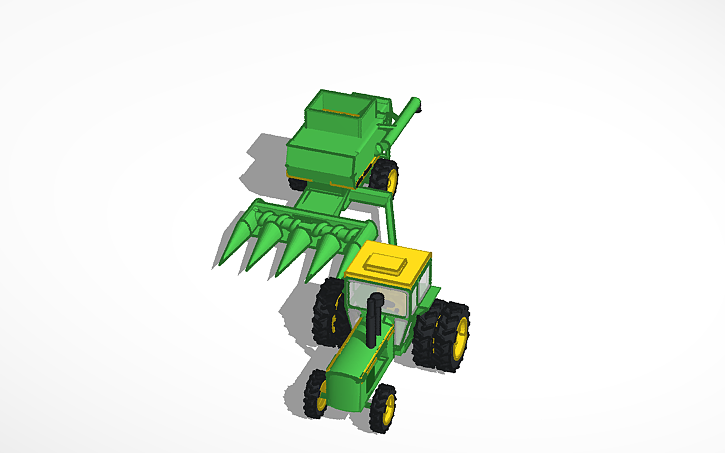 3D design John Deere 6030 pulling 7701 pull type combine - Tinkercad