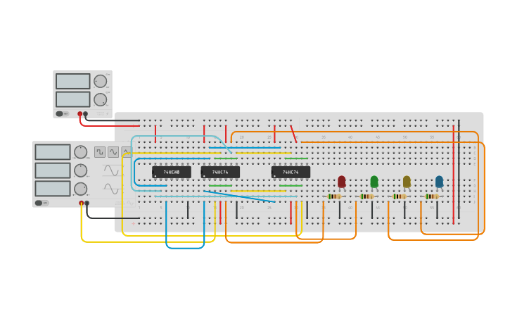 Circuit design 4 Bit Asynchronous Counter - Tinkercad