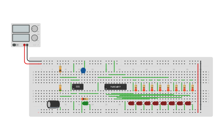 Circuit design secuenciador con C.I 4017 - Tinkercad