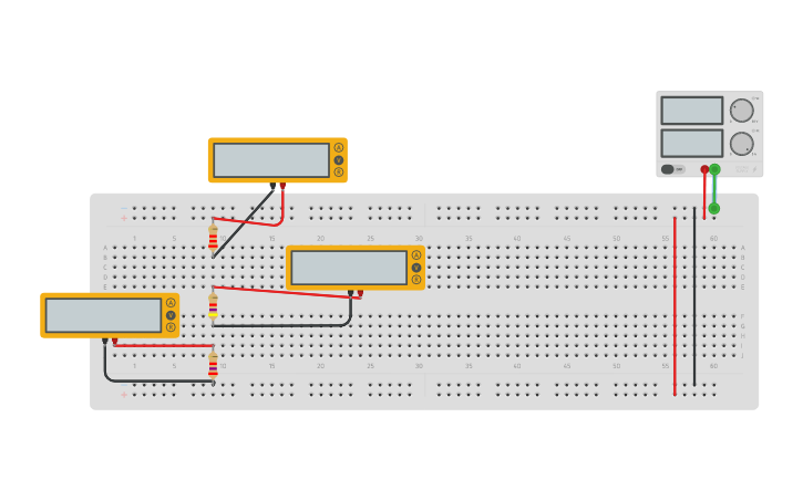 Circuit design Practica #6 Medición de Resistencias; voltaje | Tinkercad