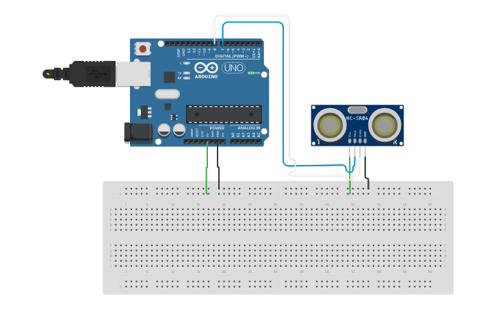 Circuit design Circuito7: Sensor de distancia de 4 pines - Tinkercad