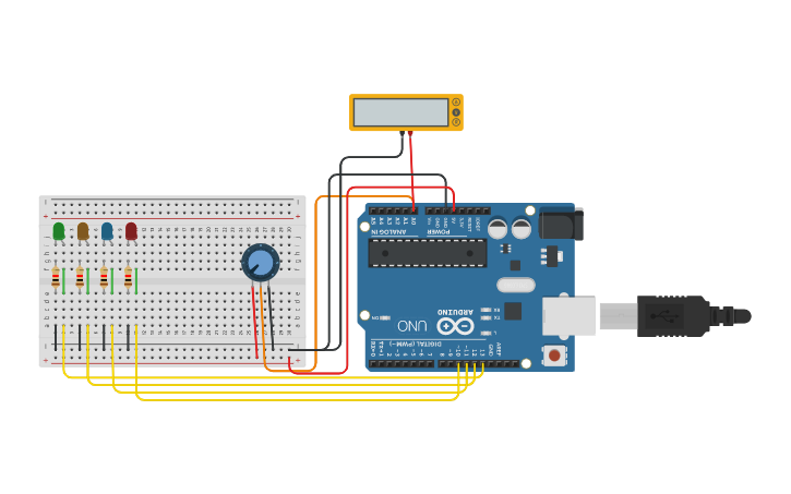 Circuit design MENYALAKAN LED DENGAN POTENSIOMETER | Tinkercad