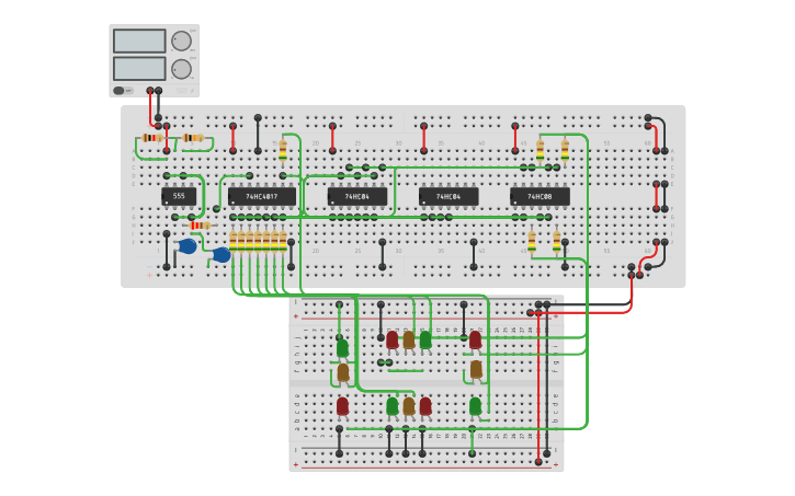 Circuit Design 4 Way Traffic Light Using 4017 And 555 Timer Tinkercad