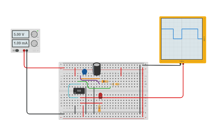 Circuit design oscilador astavel com 555 | Tinkercad