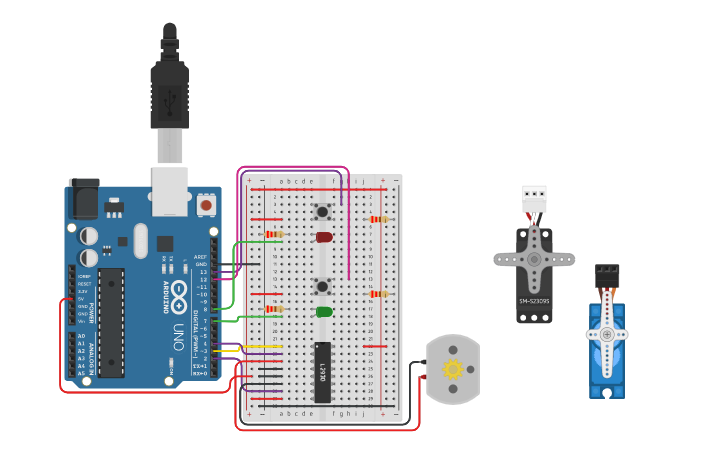 Circuit design elevador (2 pisos con indicador) - Tinkercad