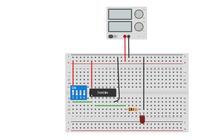 Circuit design INVERTER 74HC04 | Tinkercad