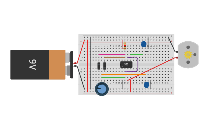 Circuit design 555 PWM MOTOR SPEED CONTROL - Tinkercad