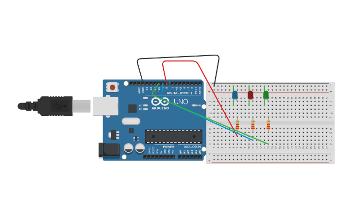 Circuit design Turning LEDs in sequence with Arduino - Tinkercad